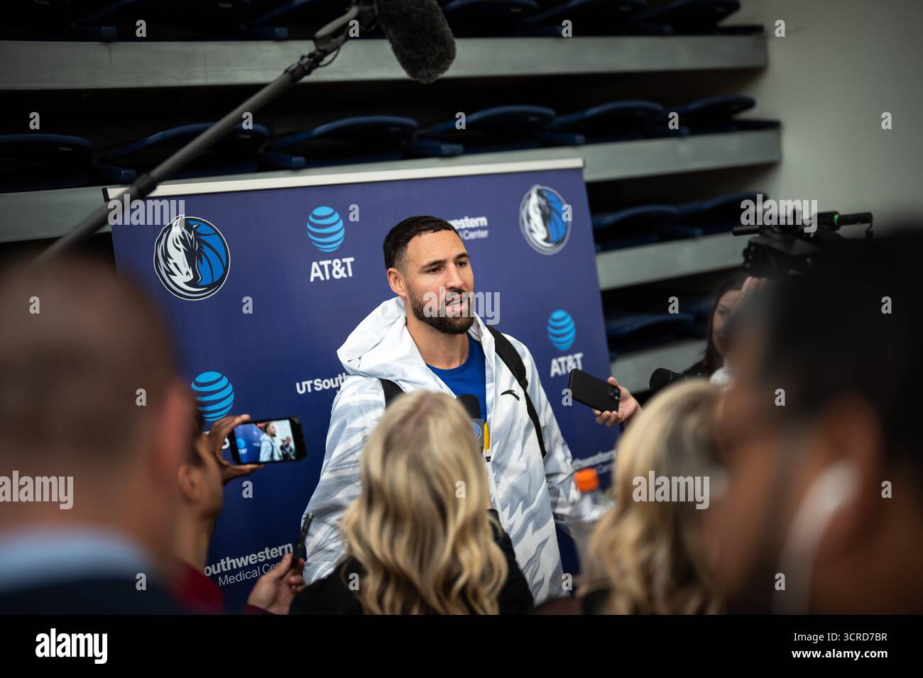 Dallas Mavericks' Klay Thompson speaks to reporters at NBA basketball ...