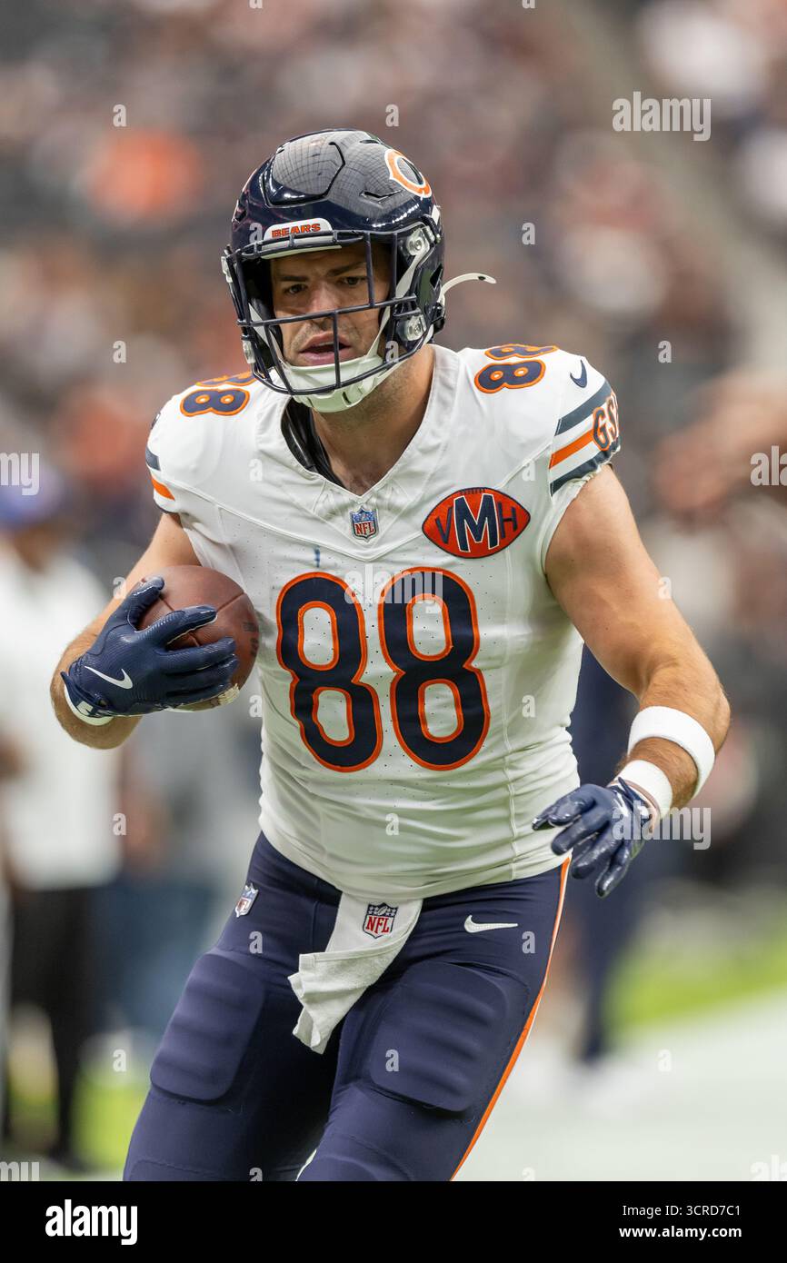Chicago Bears tight end Stephen Carlson (88) warms up before playing against the Las Vegas ...