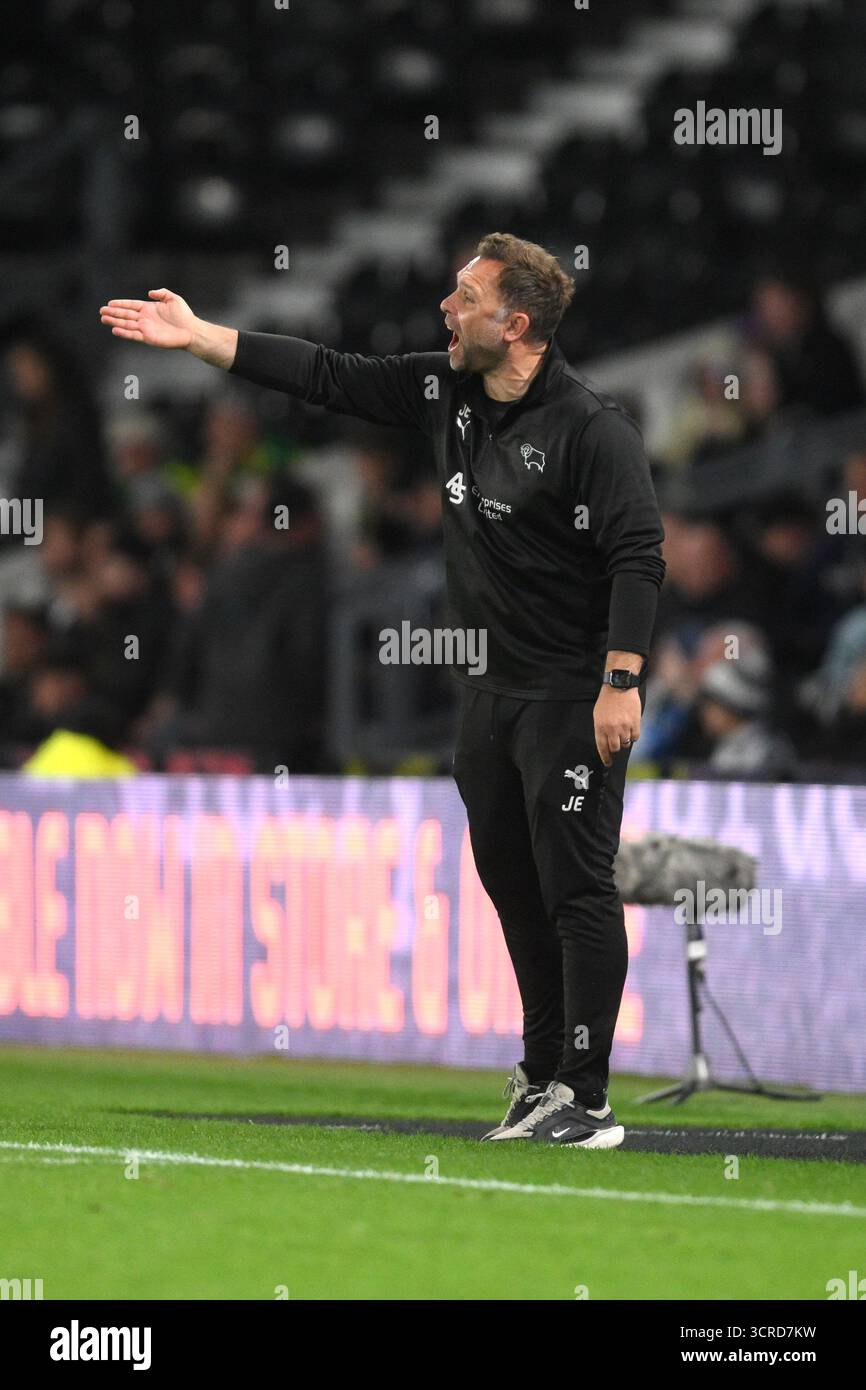 Derby County manager John Eustace during the Sky Bet Championship match ...