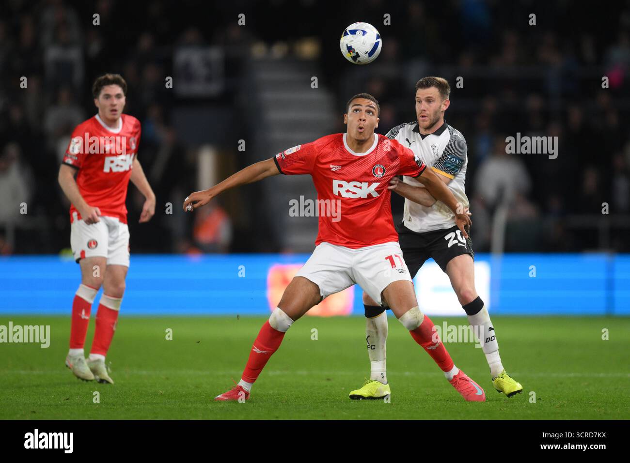 Derby County's Callum Elder (right) Charlton Athletic's Miles Leaburn ...