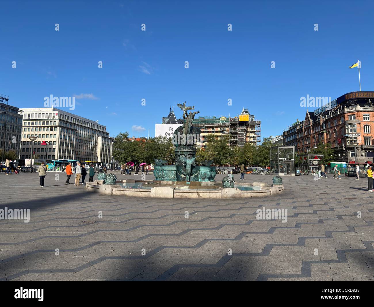 Dragon Fountain before Copenhagen City Hall in Denmark showing four ...