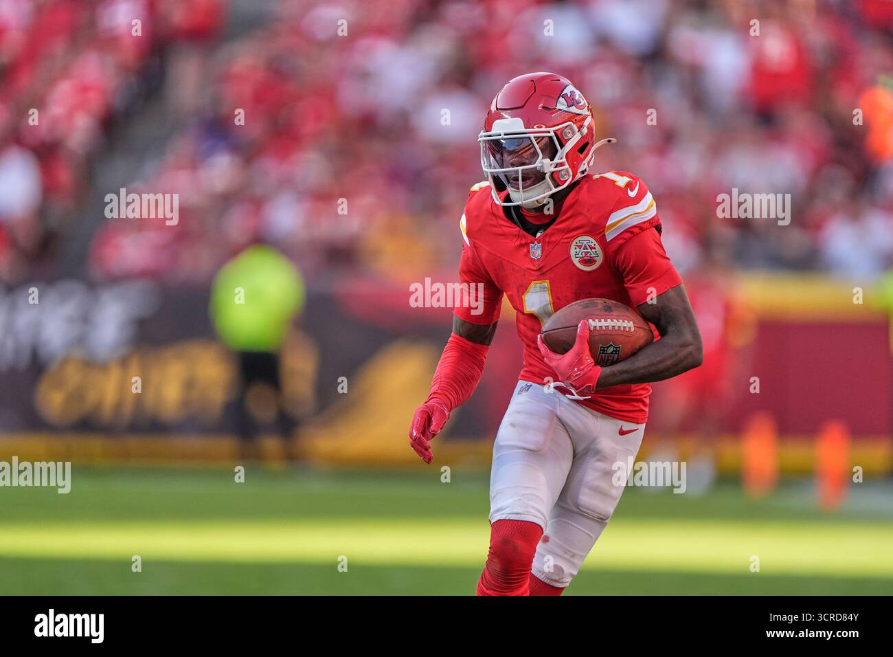 Kansas City Chiefs wide receiver Xavier Worthy runs the ball during the ...