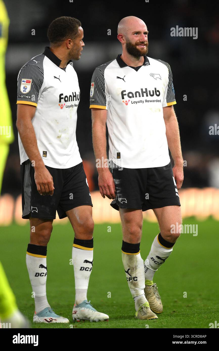 Derby County's Matthew Clarke (right) and Carlton Morris after the ...