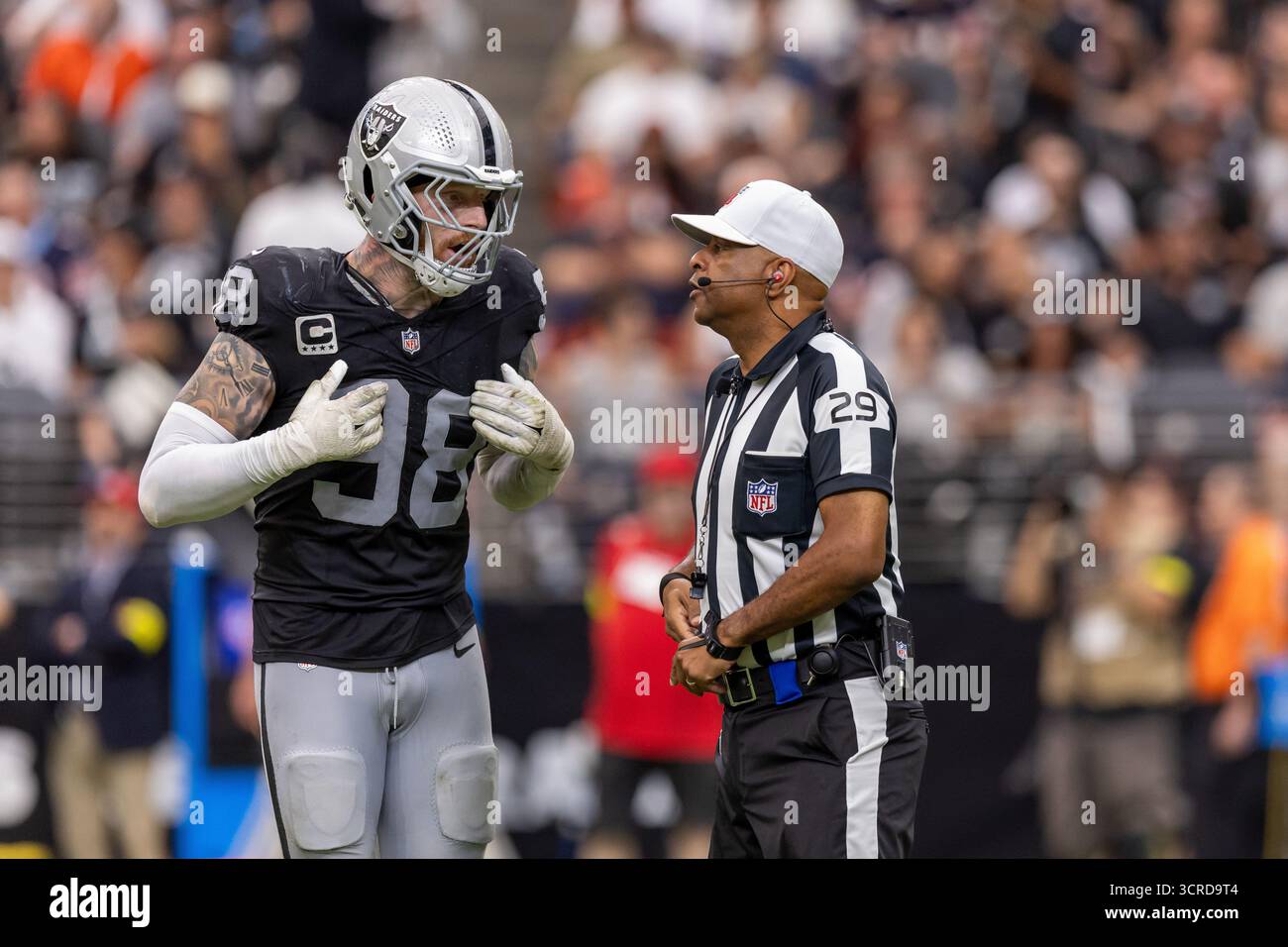 Las Vegas Raiders defensive end Maxx Crosby argues a call with NFL ...