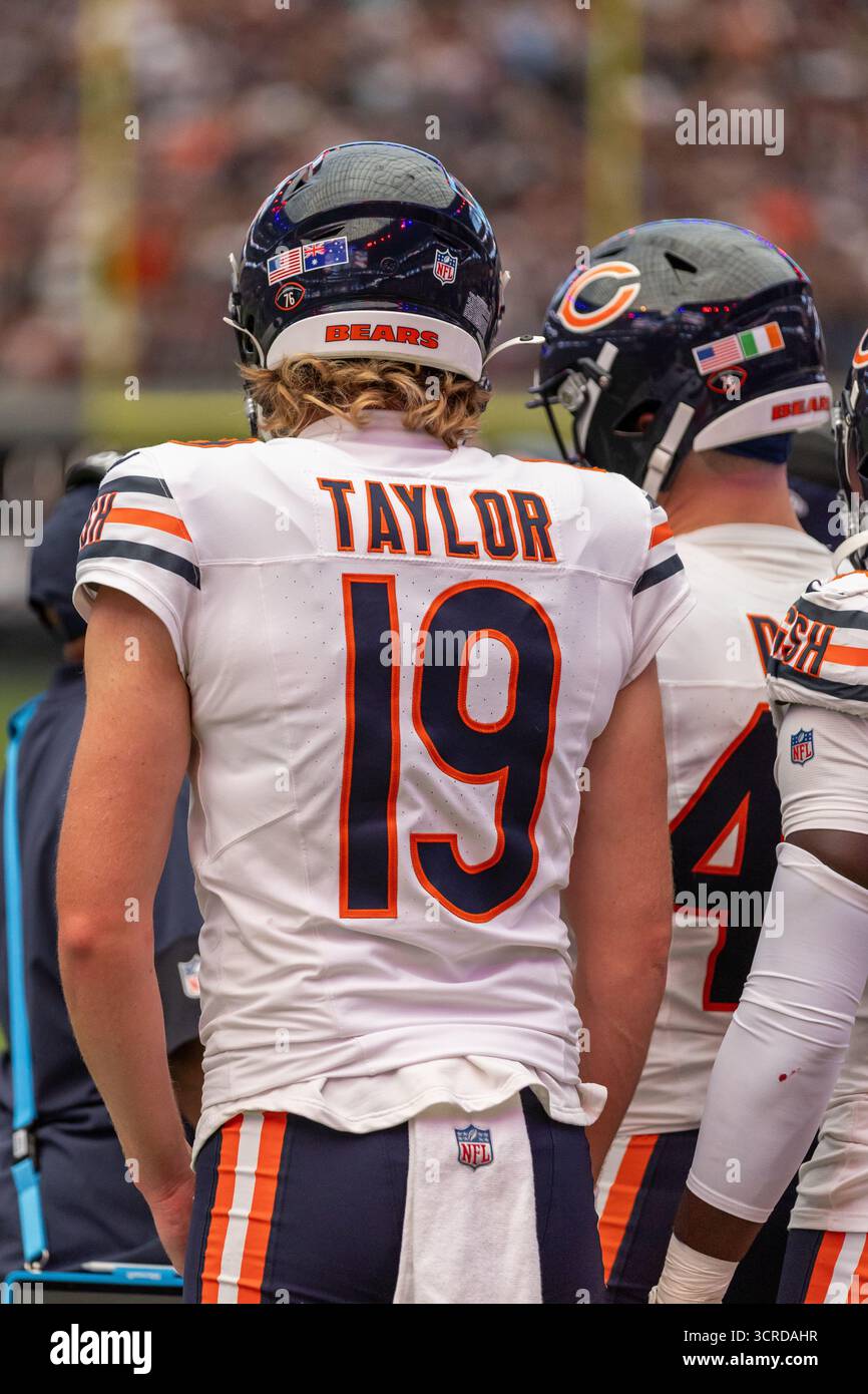 Chicago Bears punter Tory Taylor (19) wears an Australia flag on his ...