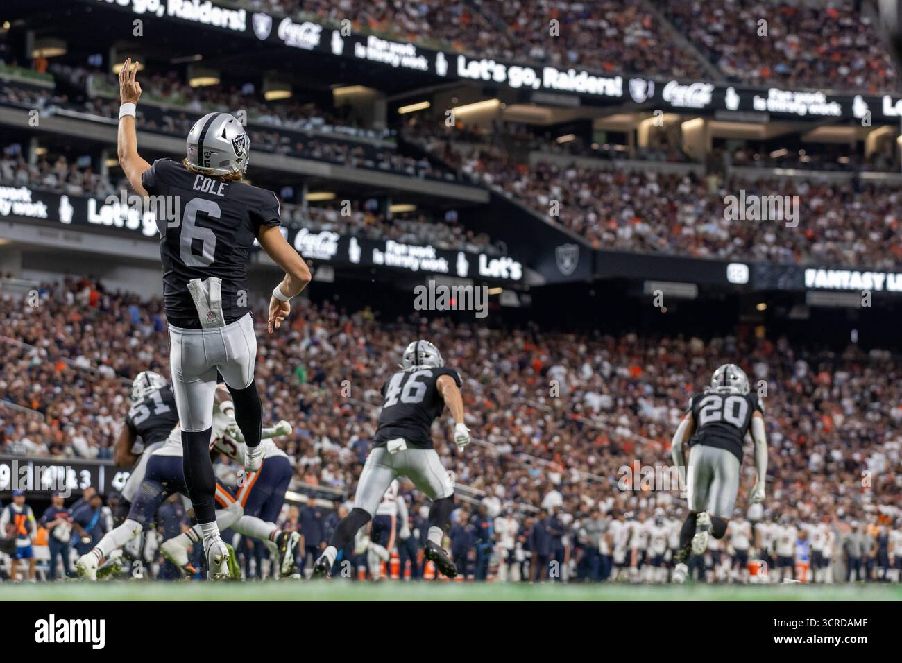 Las Vegas Raiders punter AJ Cole (6) punts the ball against the Chicago ...