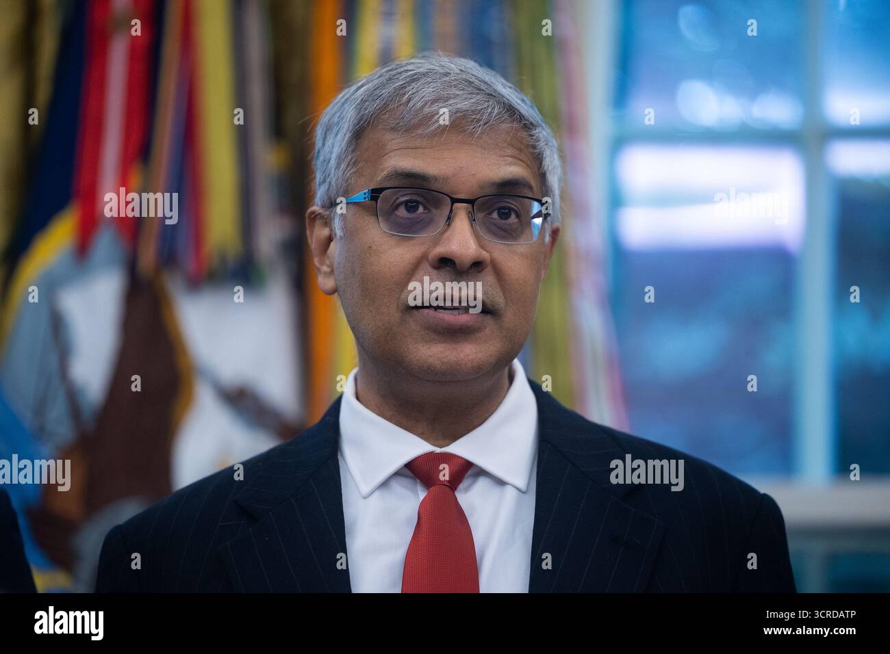 National Institutes of Health Director Jay Bhattacharya speaks during ...