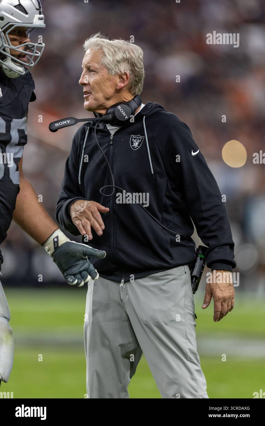 Las Vegas Raiders head coach Pete Carroll coaches against the Chicago ...