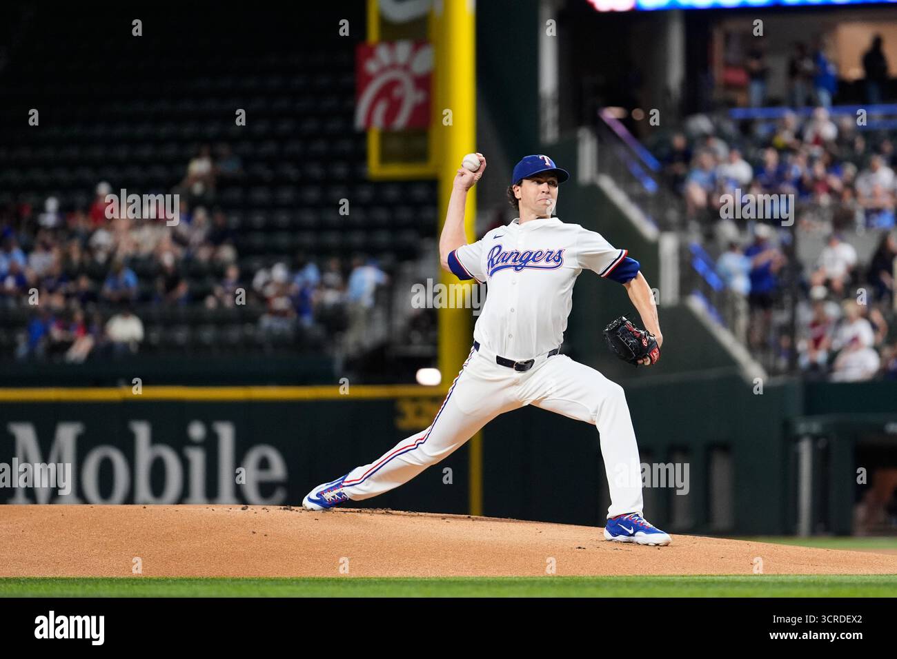 Texas Rangers starting pitcher Jacob deGrom throws to the Minnesota ...