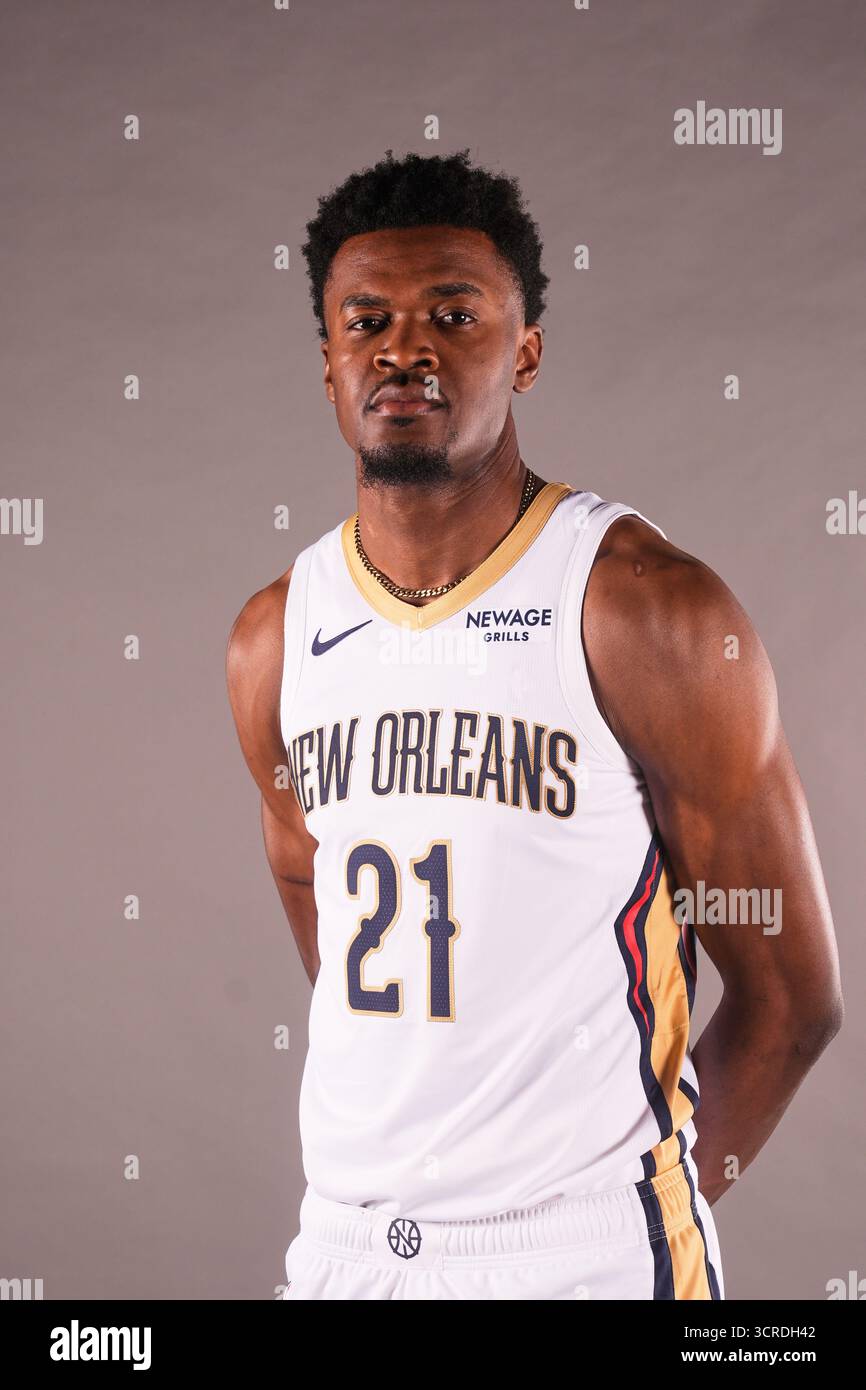 New Orleans Pelicans center Yves Missi (21) poses for a portrait during ...