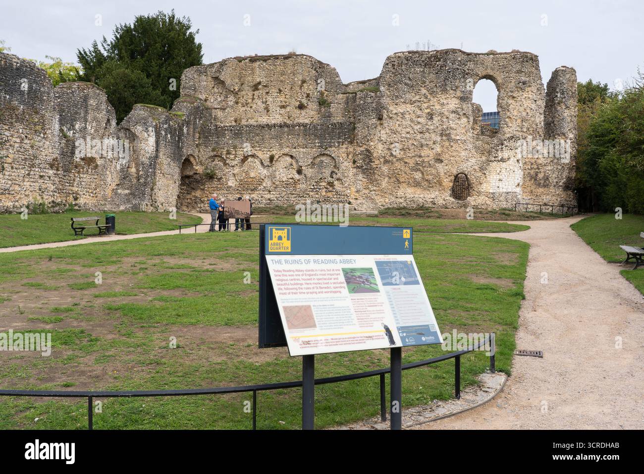 Information board at Grade I listed Reading Abbey ruins, detailing the ...