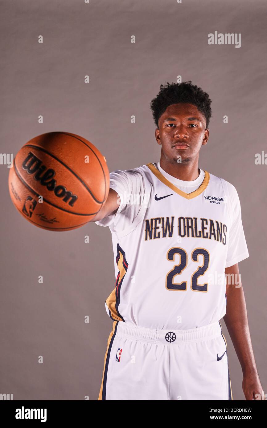 New Orleans Pelicans center Derik Queen (22) poses for a portrait ...