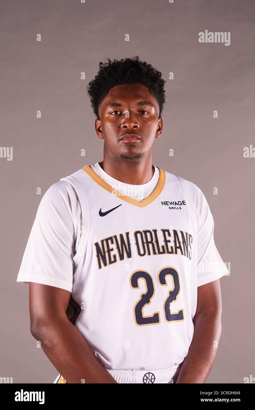 New Orleans Pelicans center Derik Queen (22) poses for a portrait ...