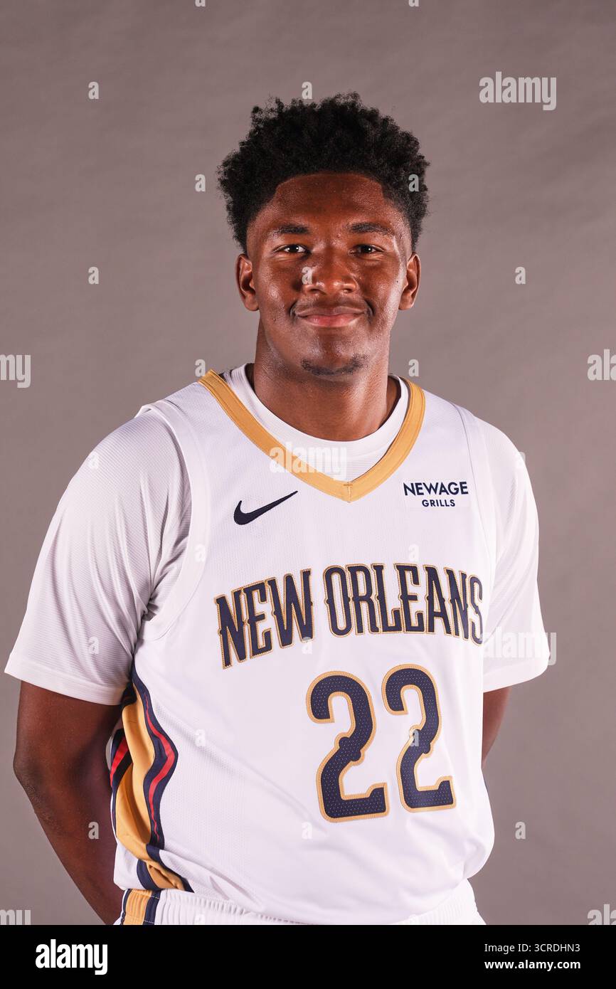 New Orleans Pelicans center Derik Queen (22) poses for a portrait ...