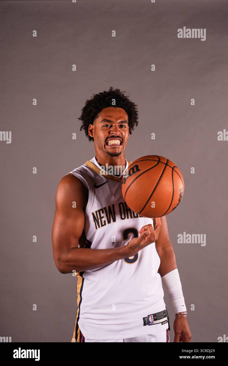 New Orleans Pelicans guard Jordan Poole (3) poses for a portrait during ...