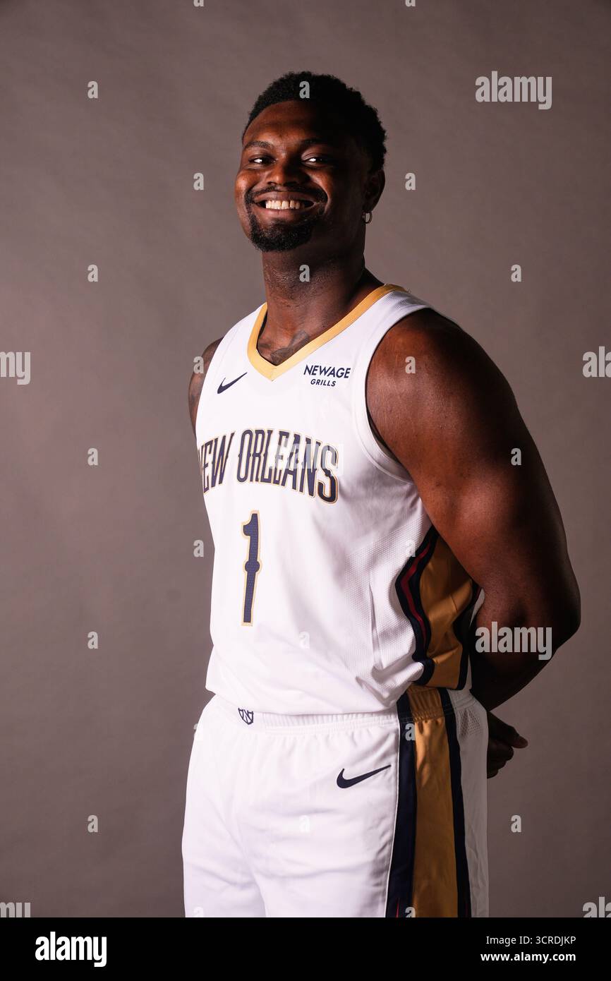New Orleans Pelicans forward Zion Williamson (1) poses for a portrait ...