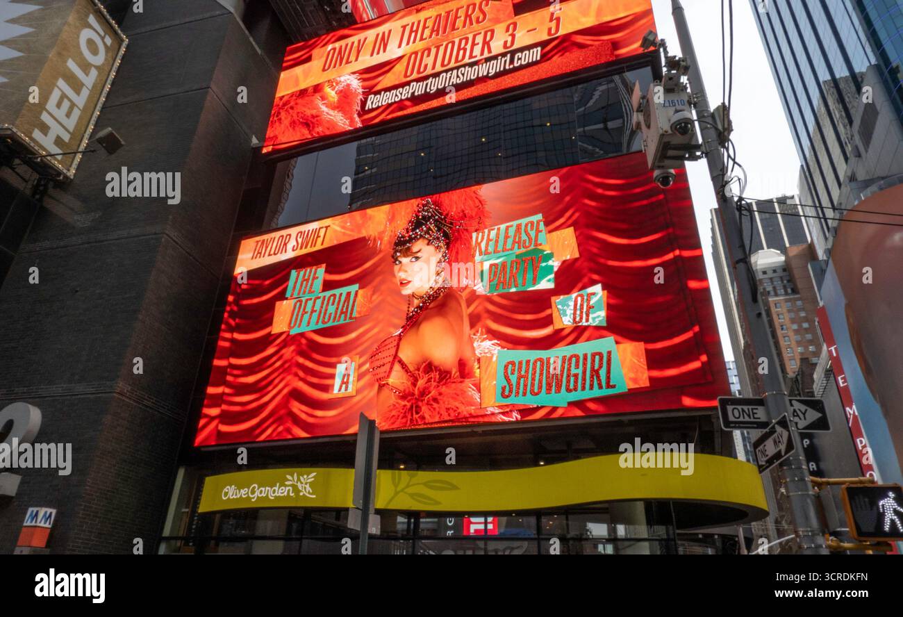 Electronic billboards in Times Square announce the official release party of Taylor Swift's new ...