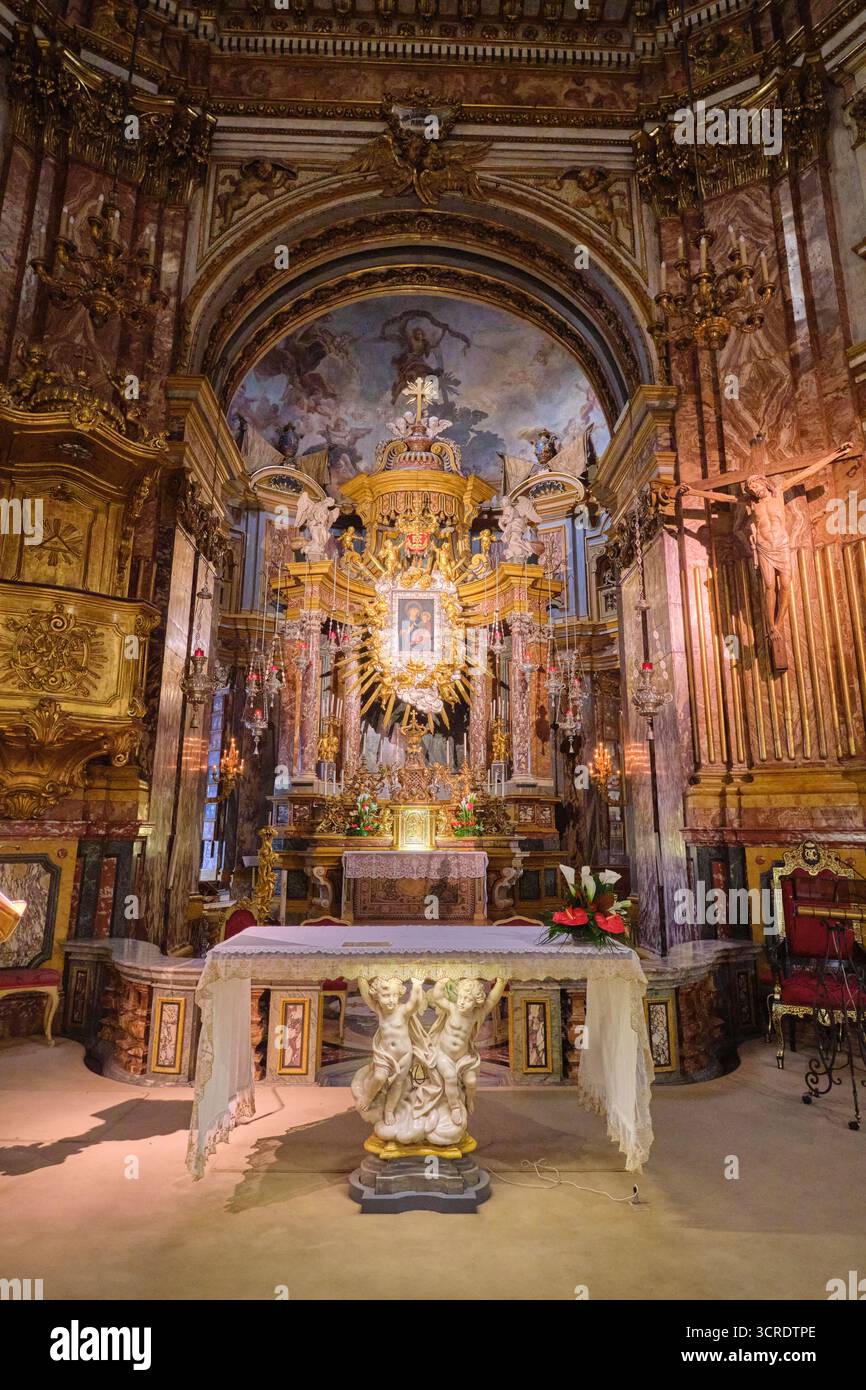 View of the rich, fancy altar. At the Baroque church, Sanctuary of Our ...