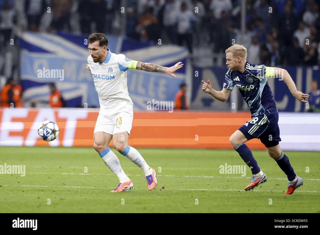 Pierre-Emile Hojbjerg of Marseille, Davy Klaassen of Ajax during the ...