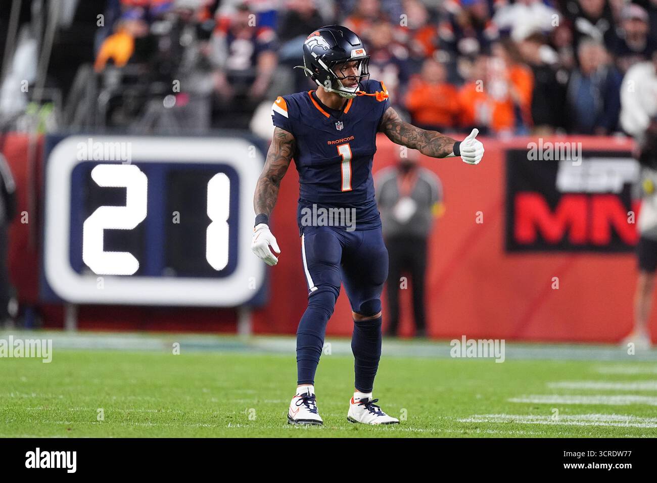 Denver Broncos tight end Evan Engram (1) in the second half of an NFL ...