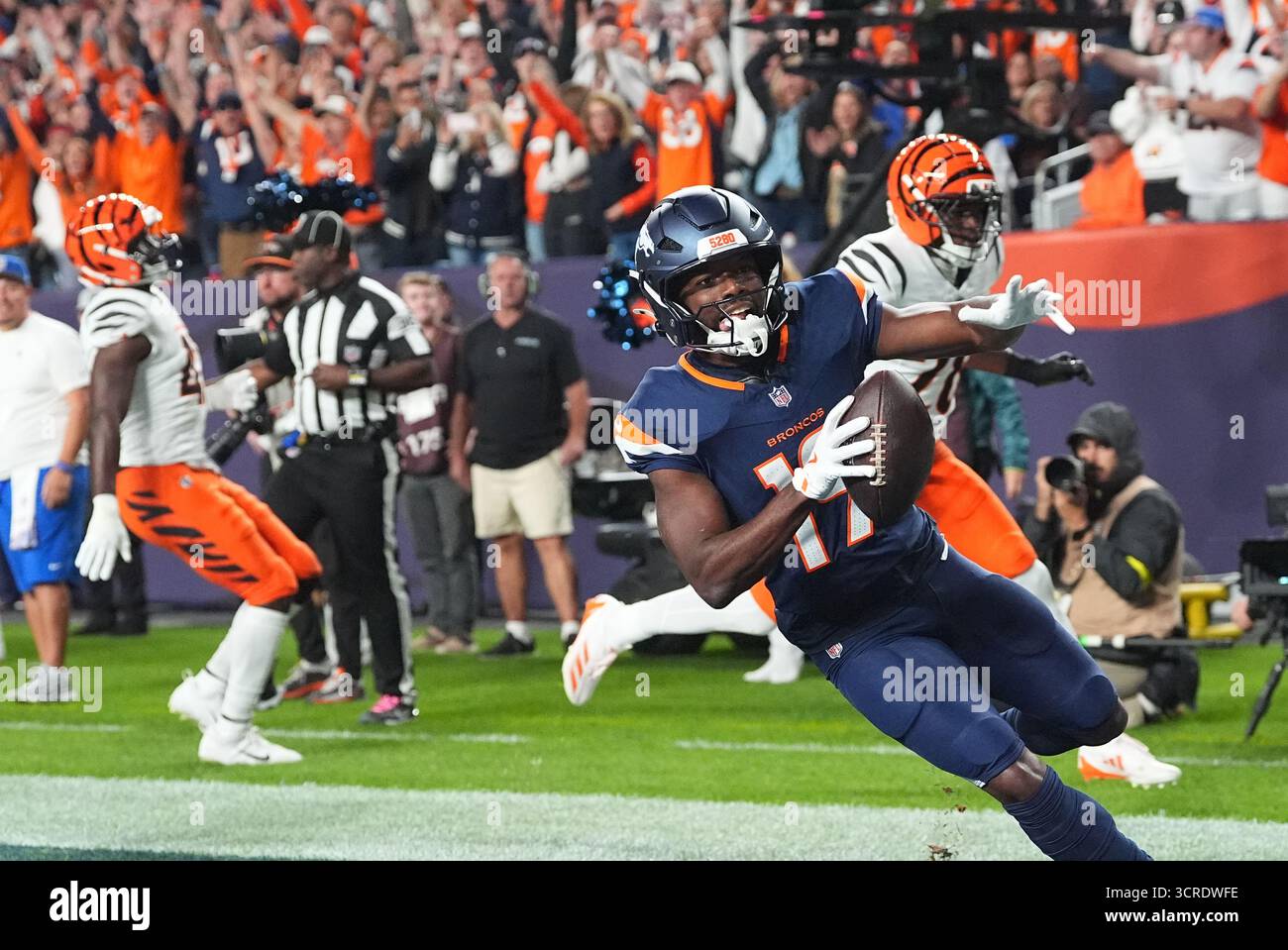 Denver Broncos wide receiver Marvin Mims Jr. (19) celebrates after ...