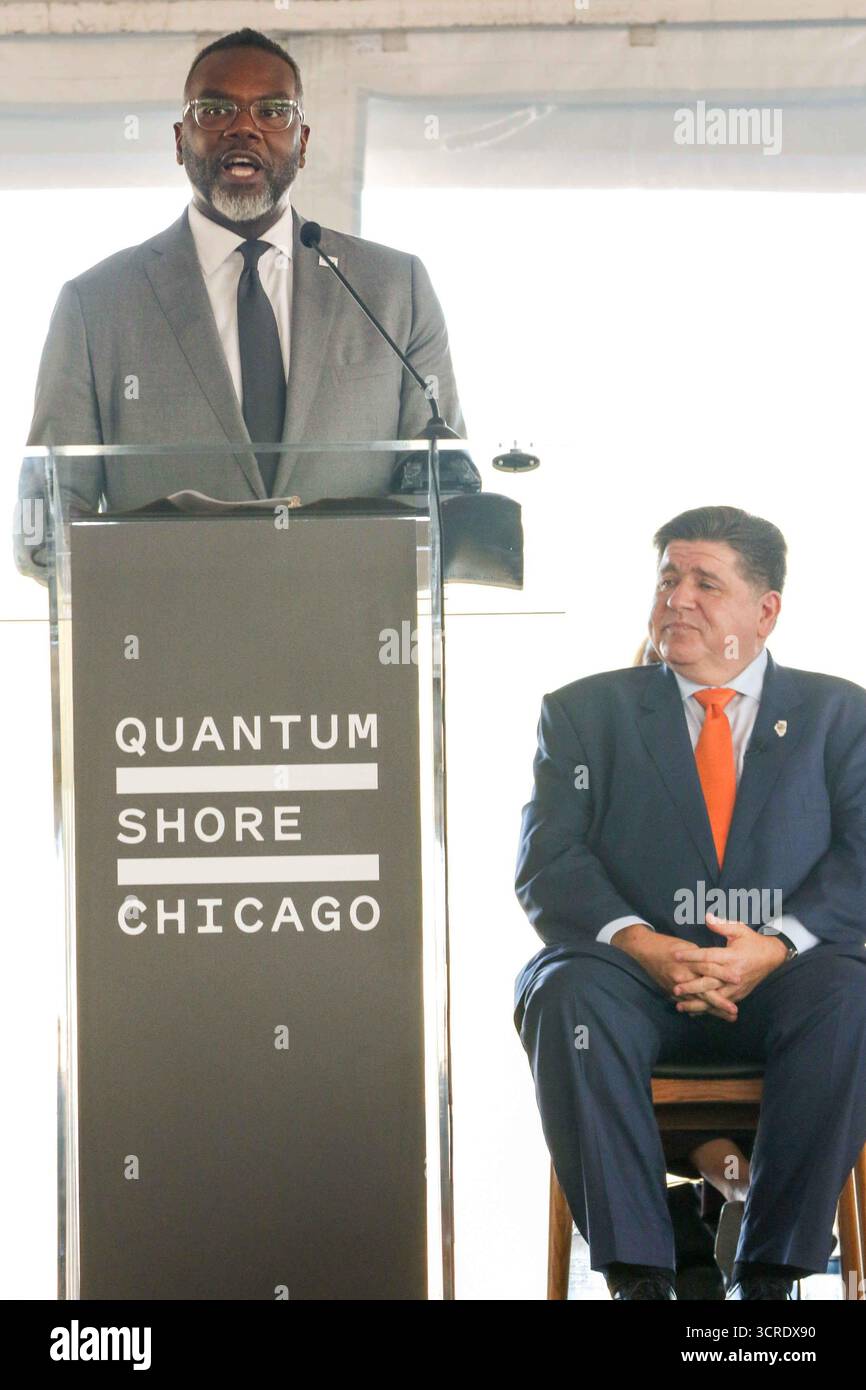 Chicago Mayor Brandon Johnson makes remarks at the groundbreaking of ...