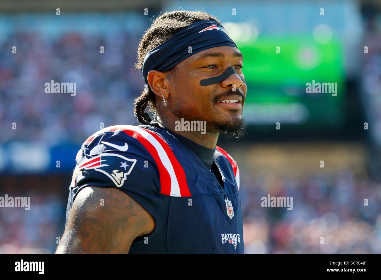 New England Patriots wide receiver Stefon Diggs (8) reacts during the ...