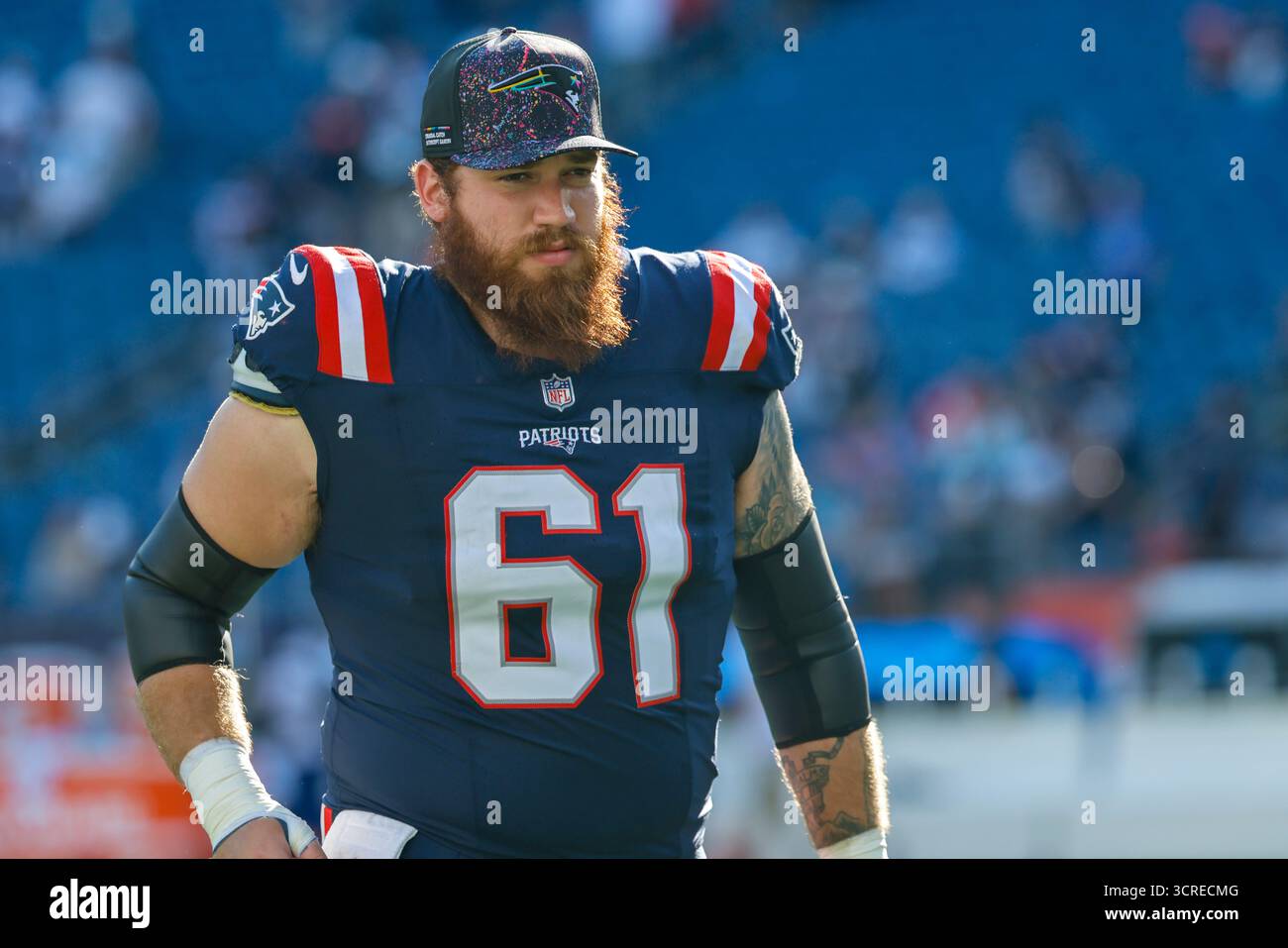 New England Patriots offensive line Brenden Jaimes (61) reacts after ...