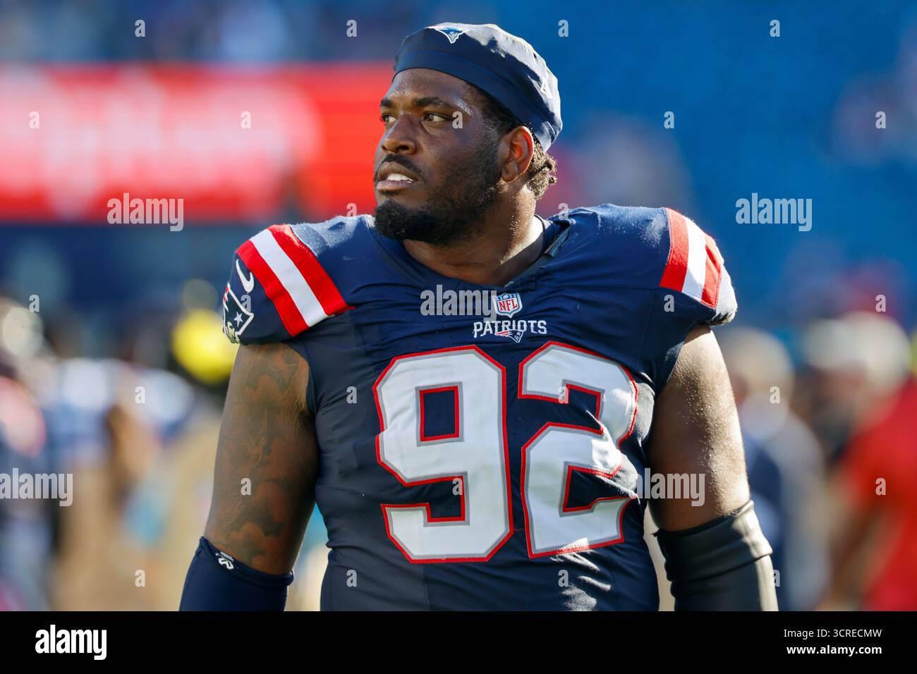 New England Patriots defensive tackle Joshua Farmer (92)reacts after ...