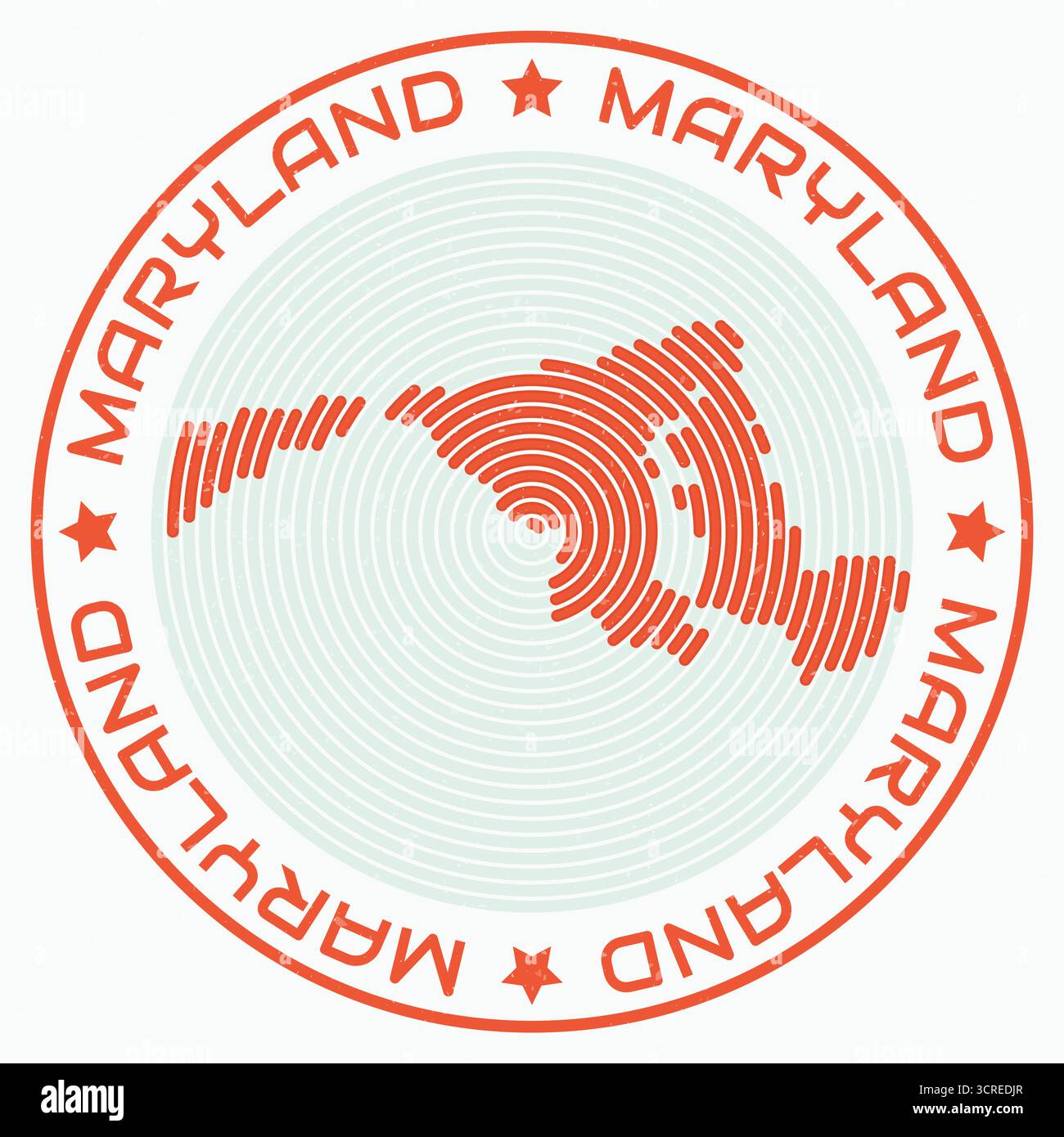 Maryland map with round title. State shape rings. Maryland text around ...
