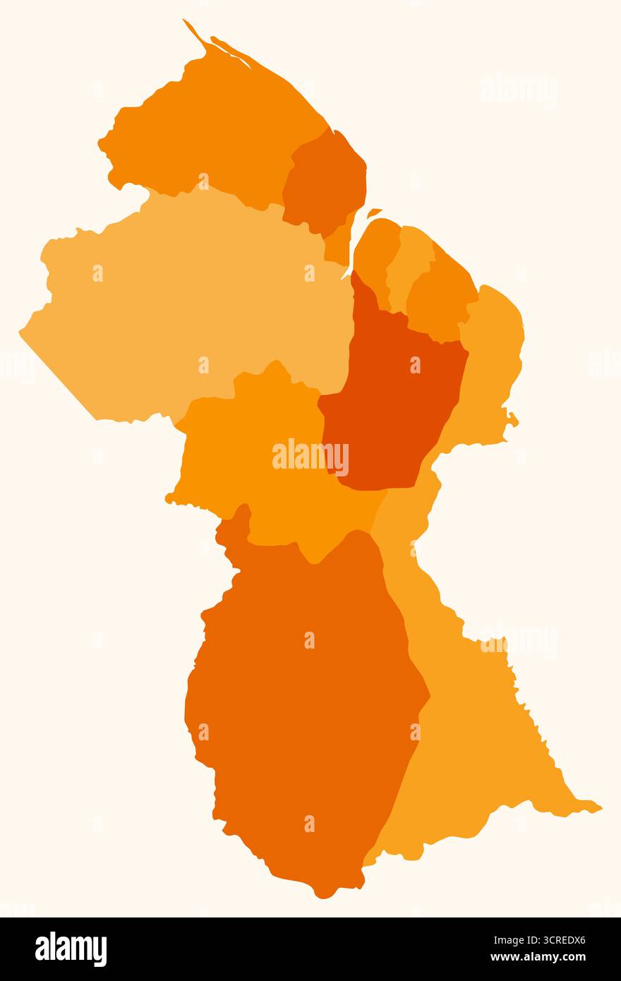 Map of Guyana with regions. Just a simple country border map with ...