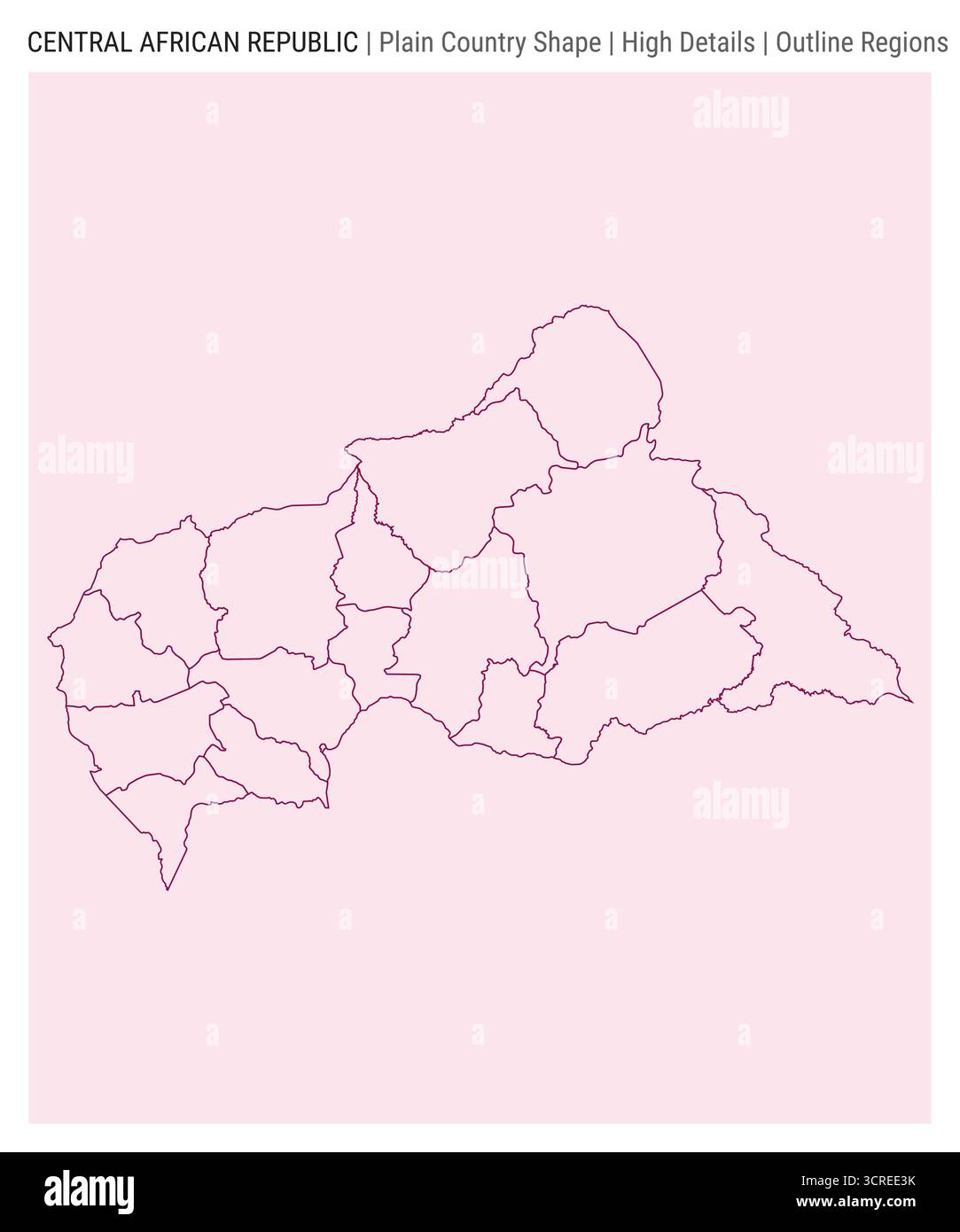CAR plain country map. High Details. Outline Regions style. Shape of ...