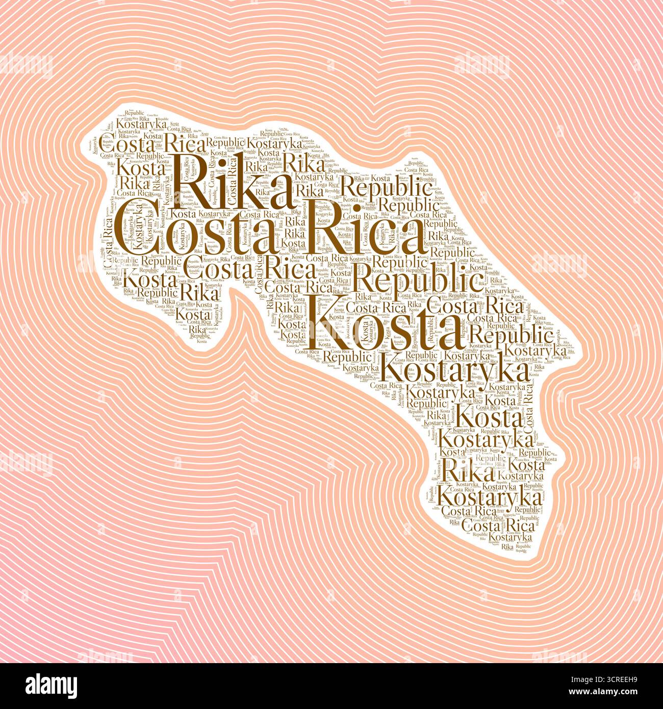 Costa Rica shape formed by country name in multiple languages. Costa ...
