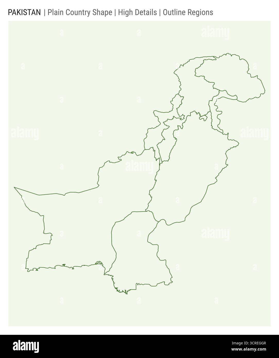 Pakistan plain country map. High details. Outline regions style. Shape ...