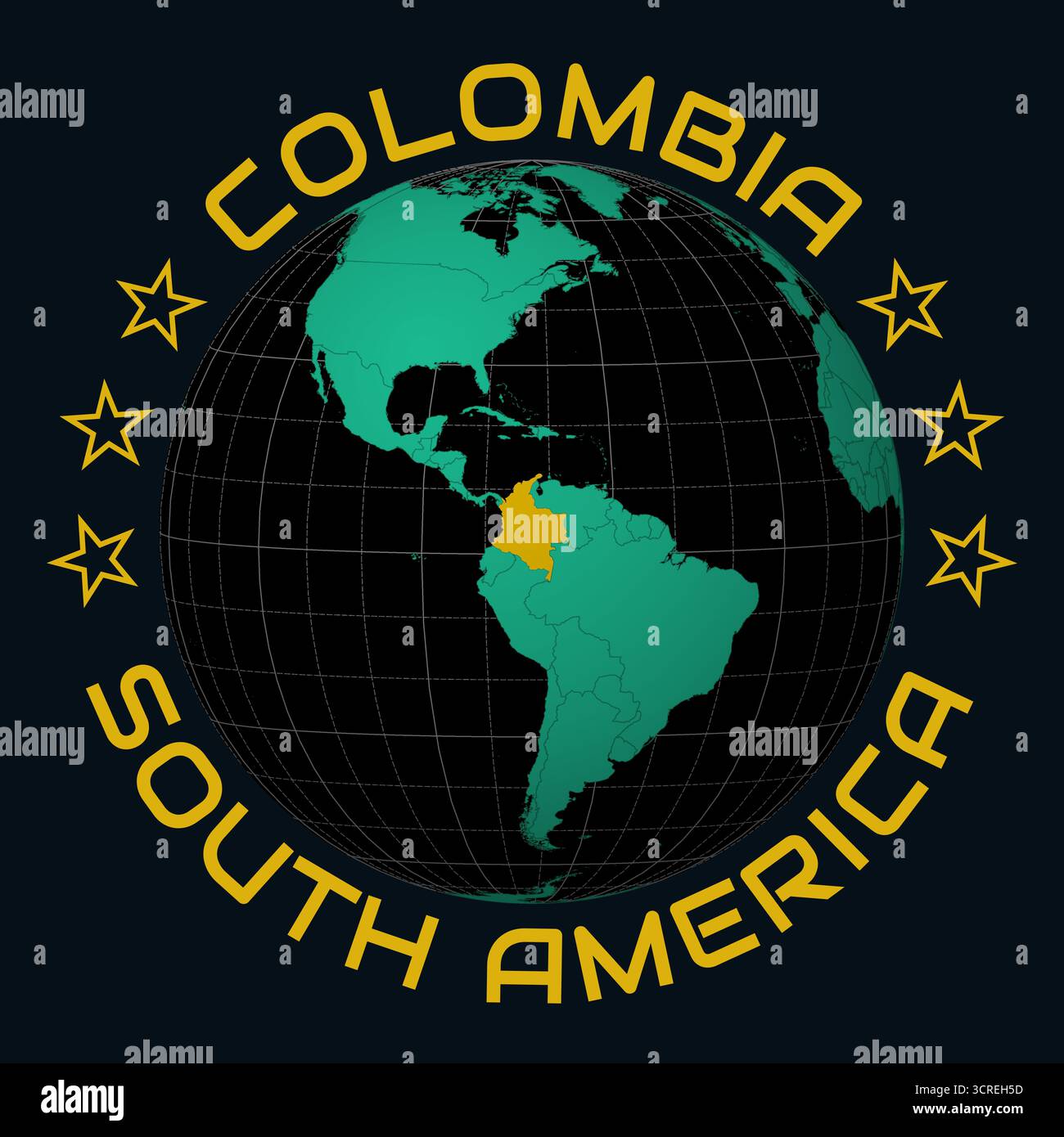 Republic of Colombia on Globe. Round country and continent name text ...
