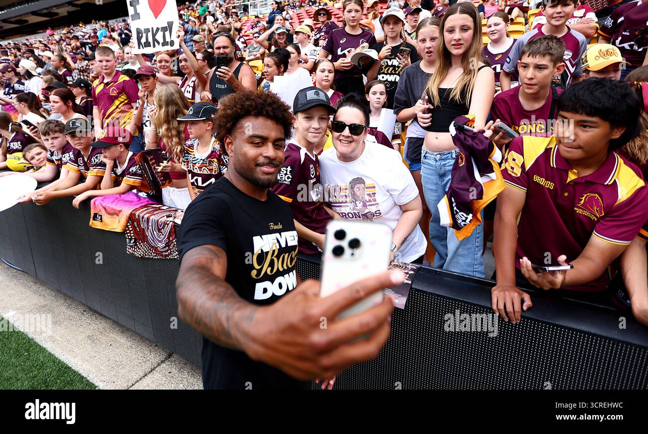 Ezra Mam of the Broncos during an open training session at Suncorp ...