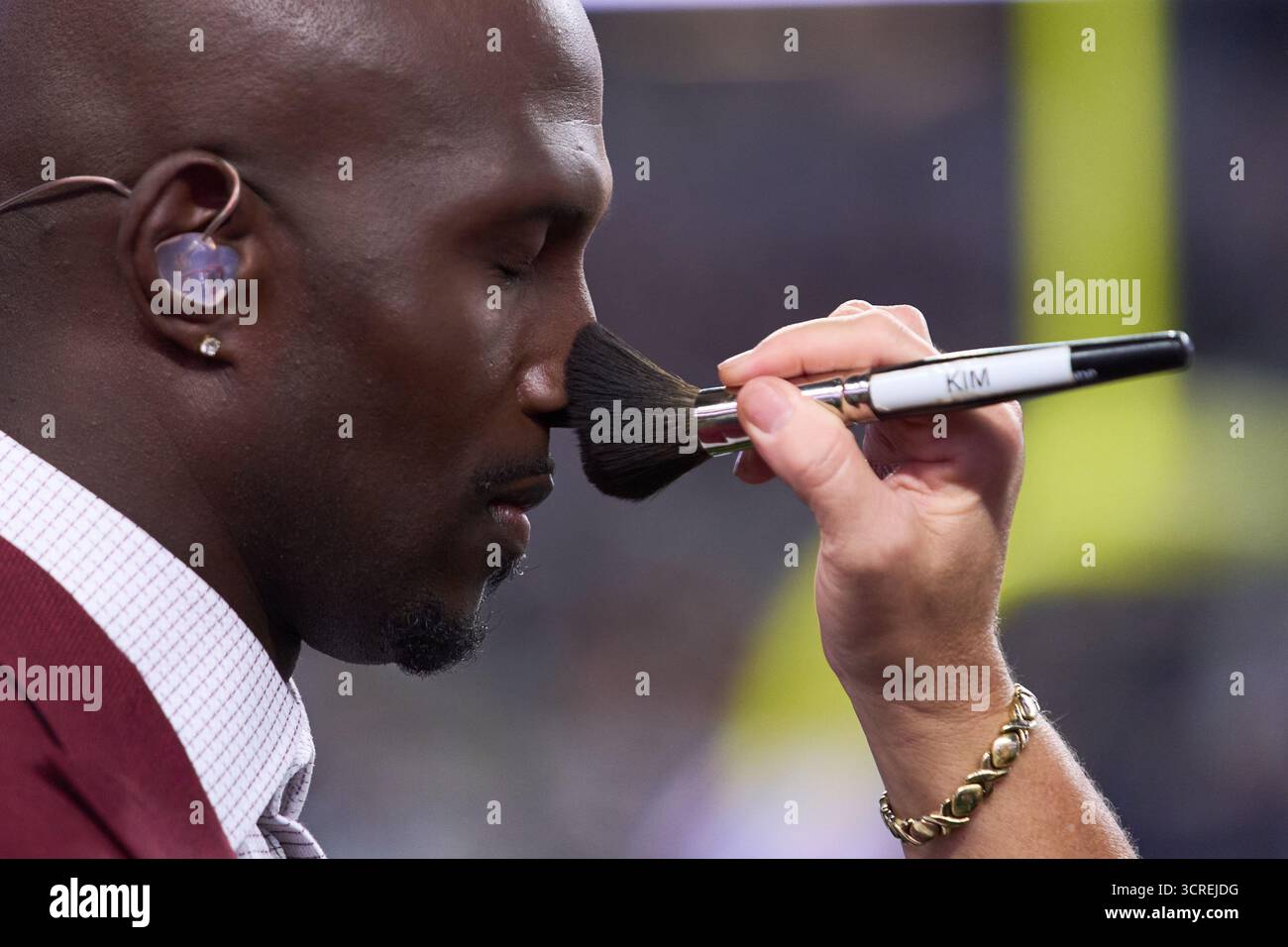 Broadcaster and former NFL player Devin McCourty gets makeup prior to a ...