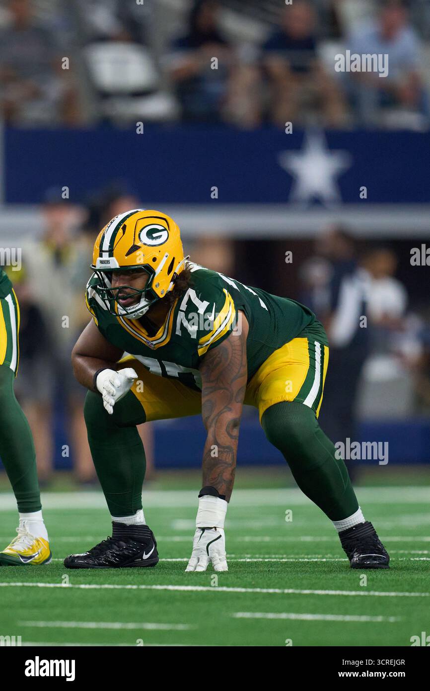 Green Bay Packers offensive tackle Jordan Morgan (77) waits for a play ...