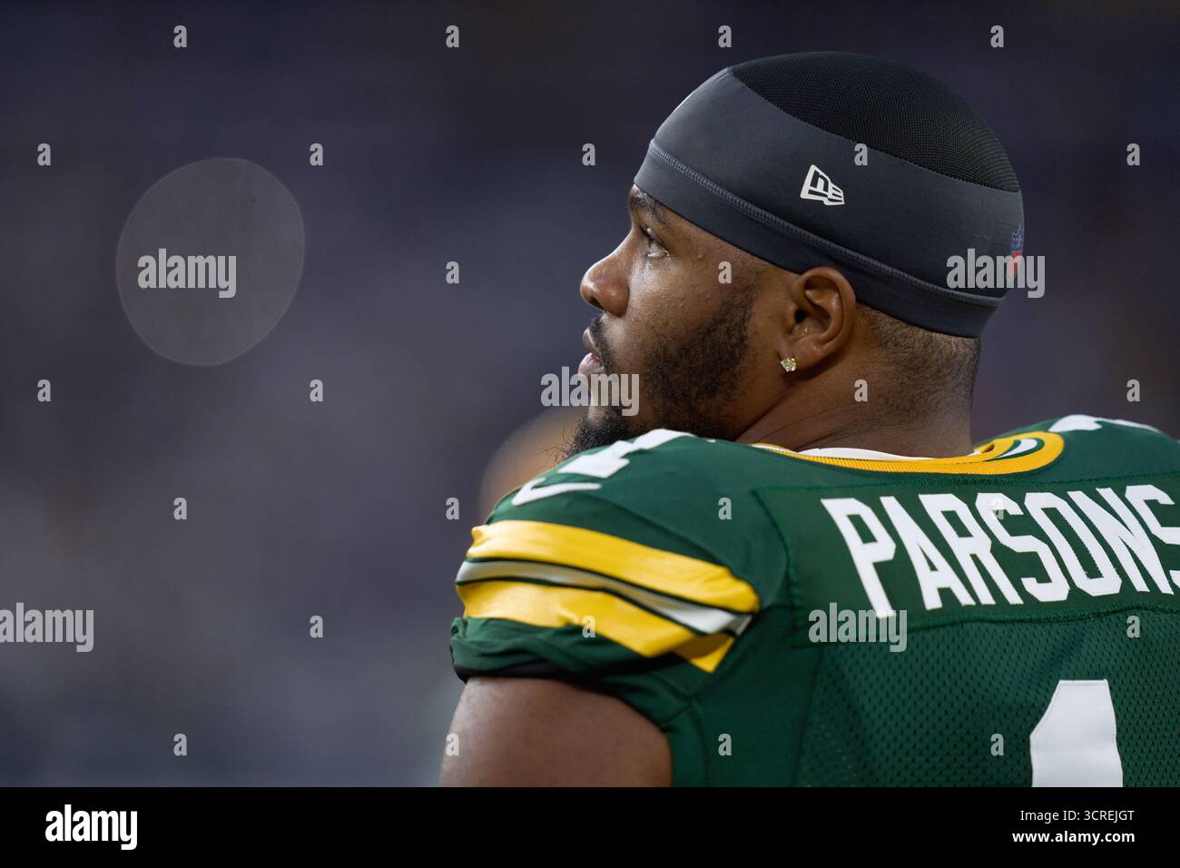 Green Bay Packers defensive end Micah Parsons (1) looks on during an ...