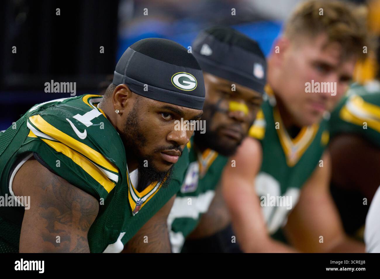 Green Bay Packers defensive end Micah Parsons (1) looks on from the ...