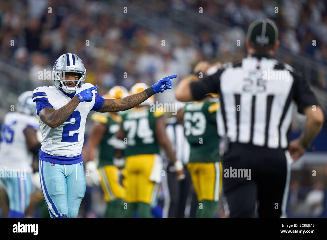 Dallas Cowboys safety Juanyeh Thomas (2) gestures toward field judge ...