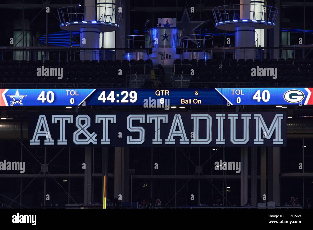The final score is visible on the scoreboard following an NFL football ...