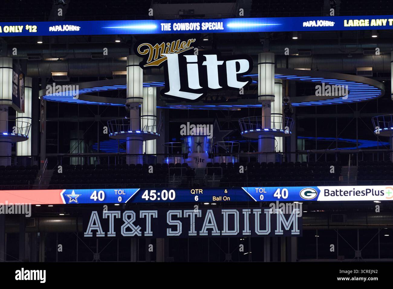 The final score is visible on the scoreboard following an NFL football ...