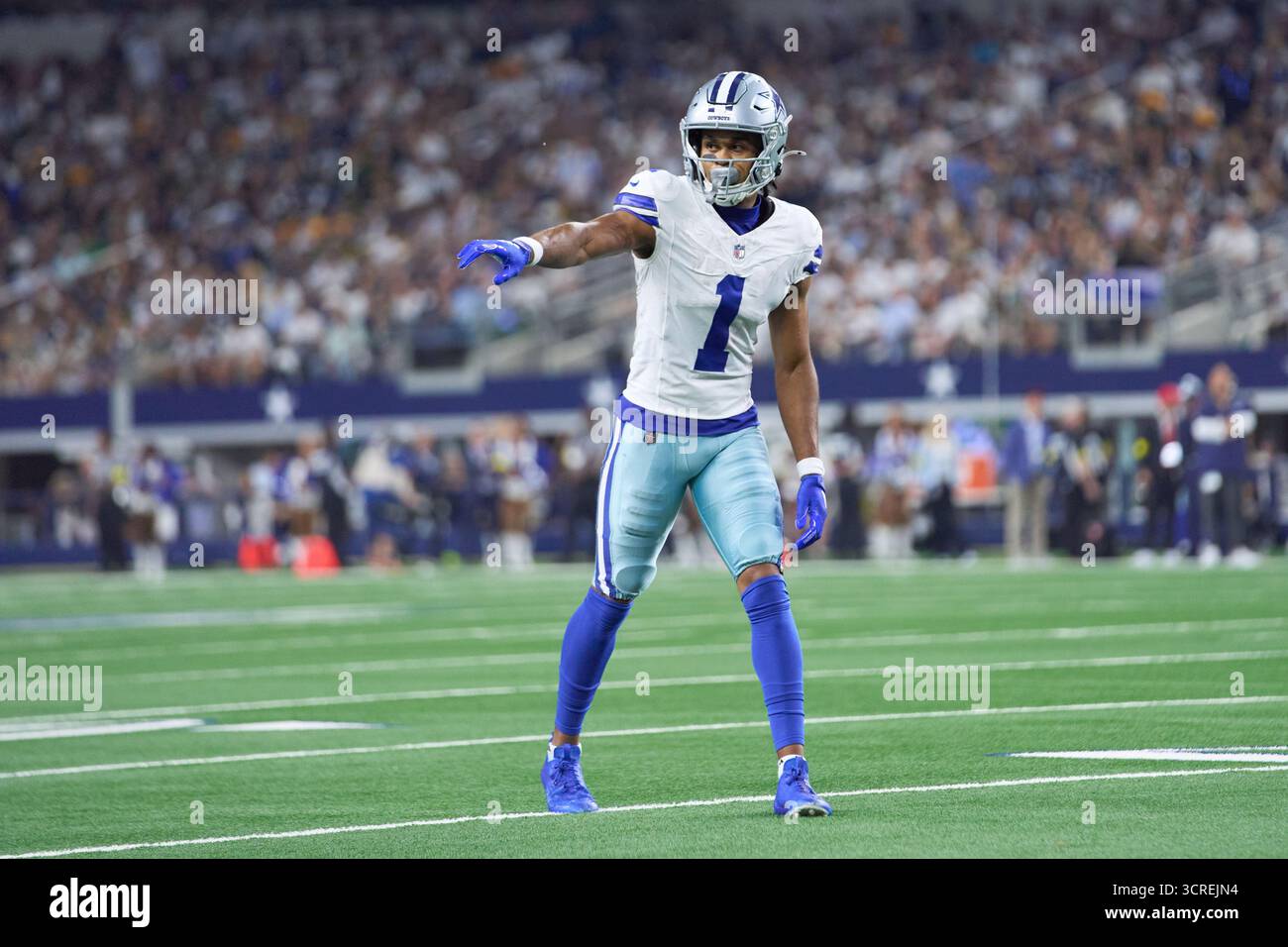 Dallas Cowboys wide receiver Jalen Tolbert (1) gestures during an NFL ...