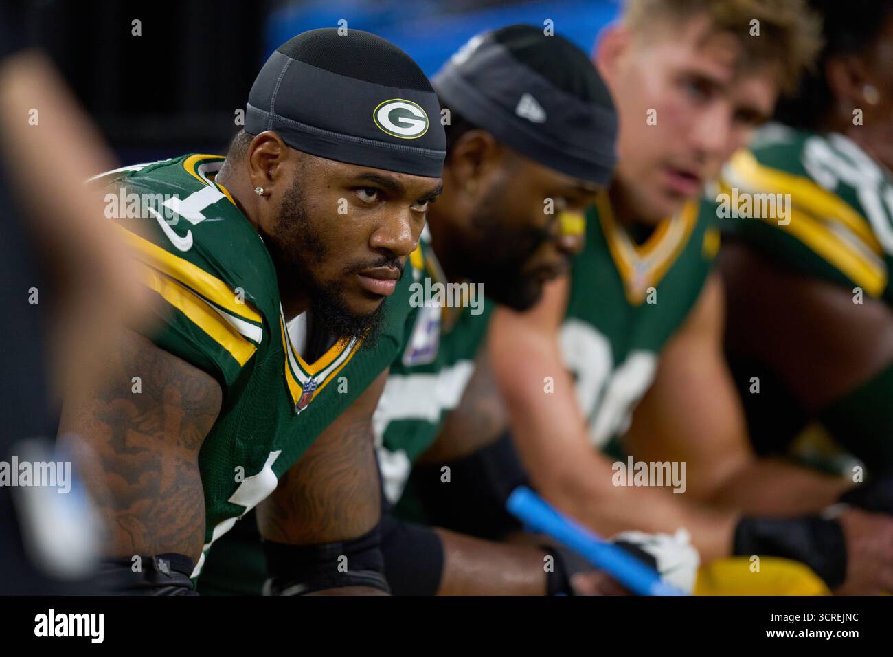 Green Bay Packers defensive end Micah Parsons (1) looks on from the ...