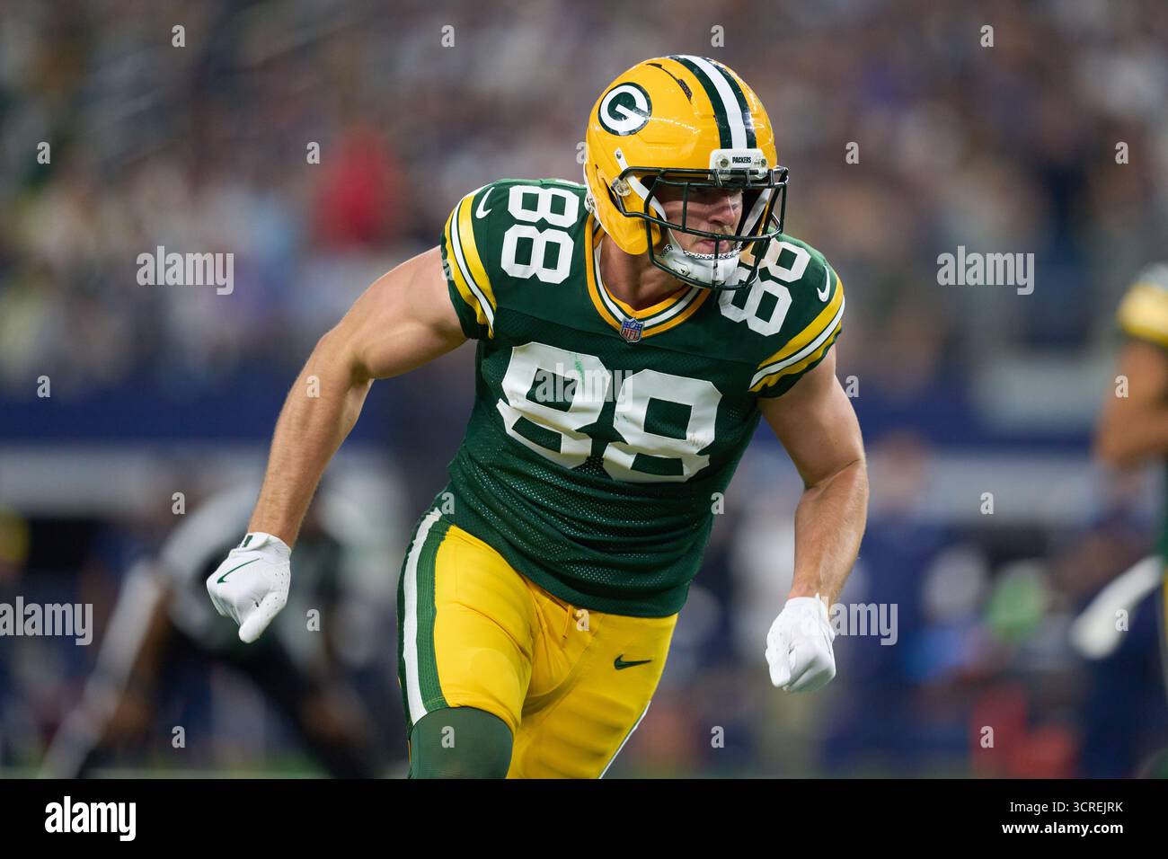 Green Bay Packers tight end Luke Musgrave (88) runs a route against the ...