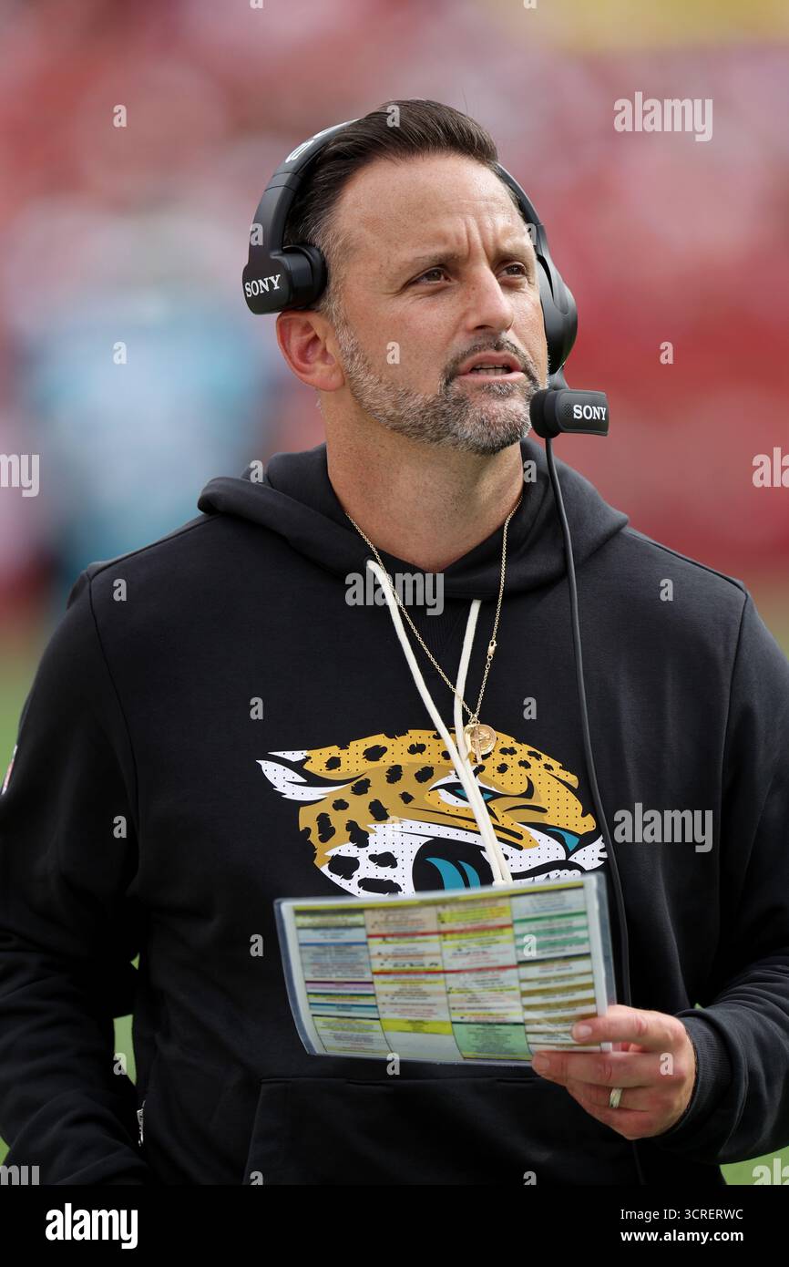 Jacksonville Jaguars head coach Liam Coen stands on the sideline during ...