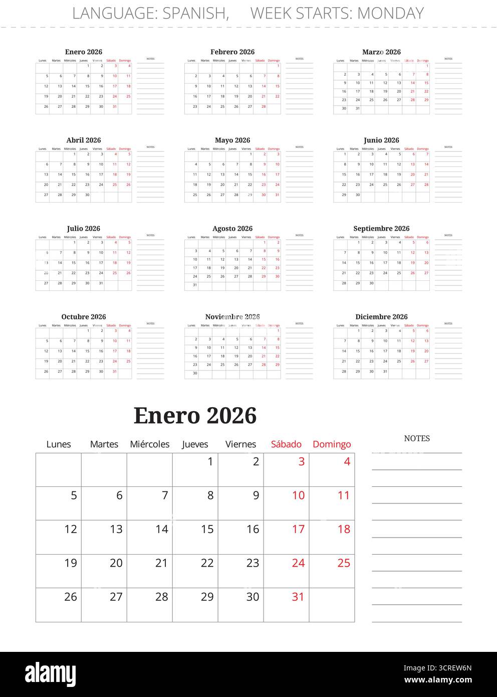 Spanish calendar. Collection of vector illustrations for each month in ...