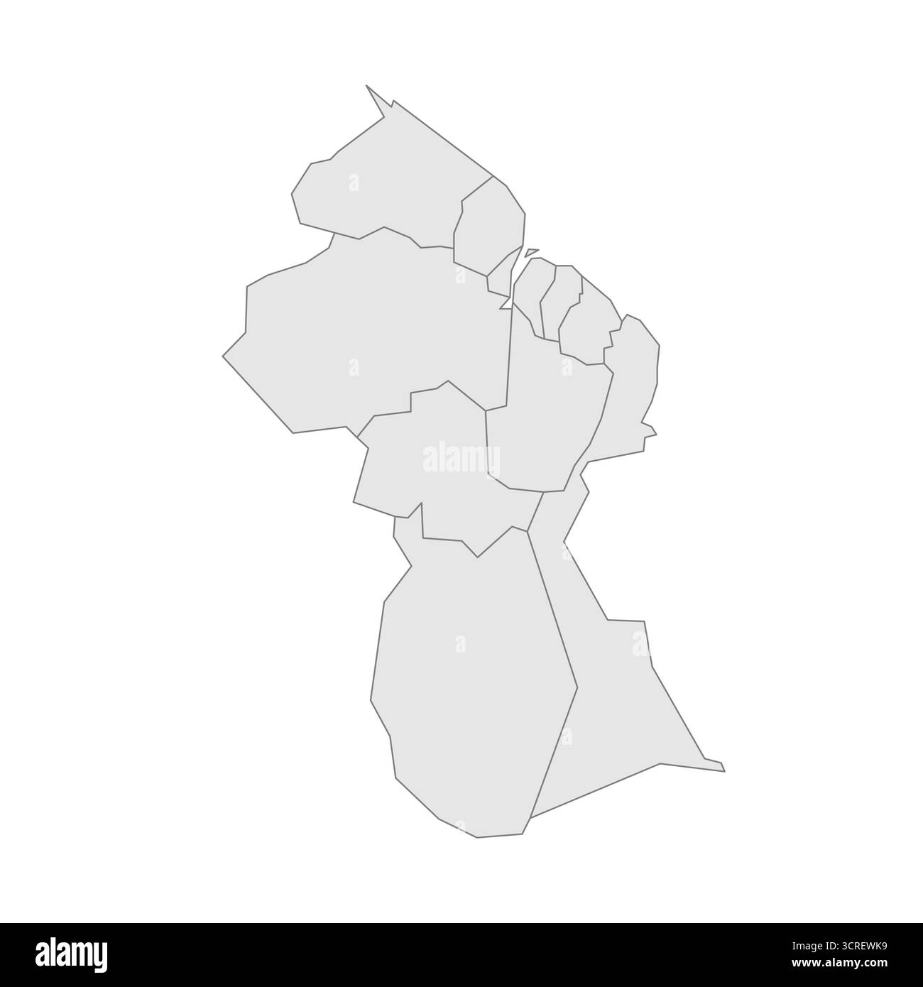 Guyana political map of administrative divisions - regions. Grey blank ...