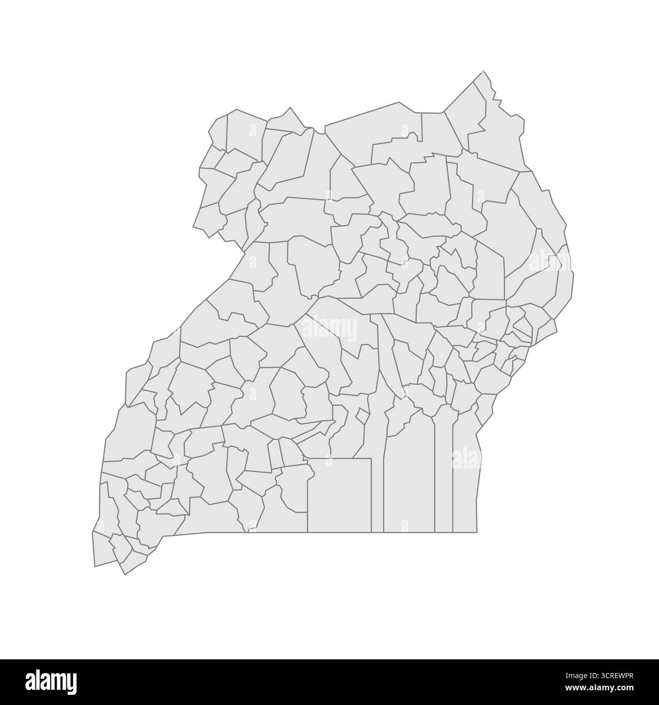 Uganda political map of administrative divisions - districts. Grey ...